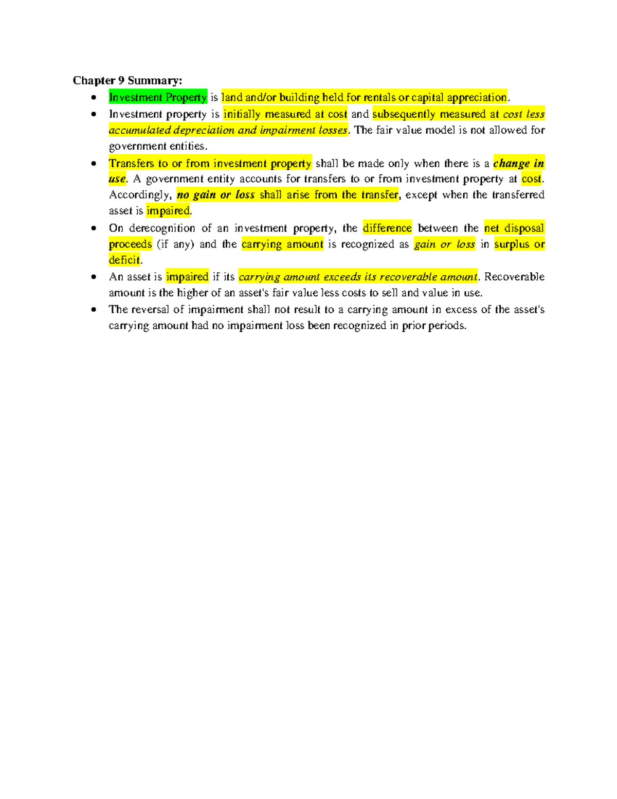 Quick Notes - Chapter 9 - Investment Property - Chapter 9 Summary ...