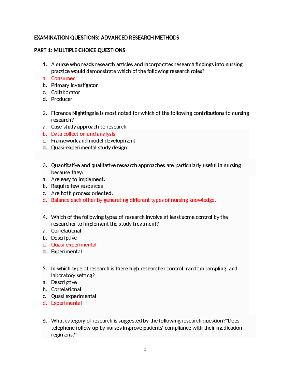 Advanced Research Methods Exam Questions - Nursing 501 - Studocu