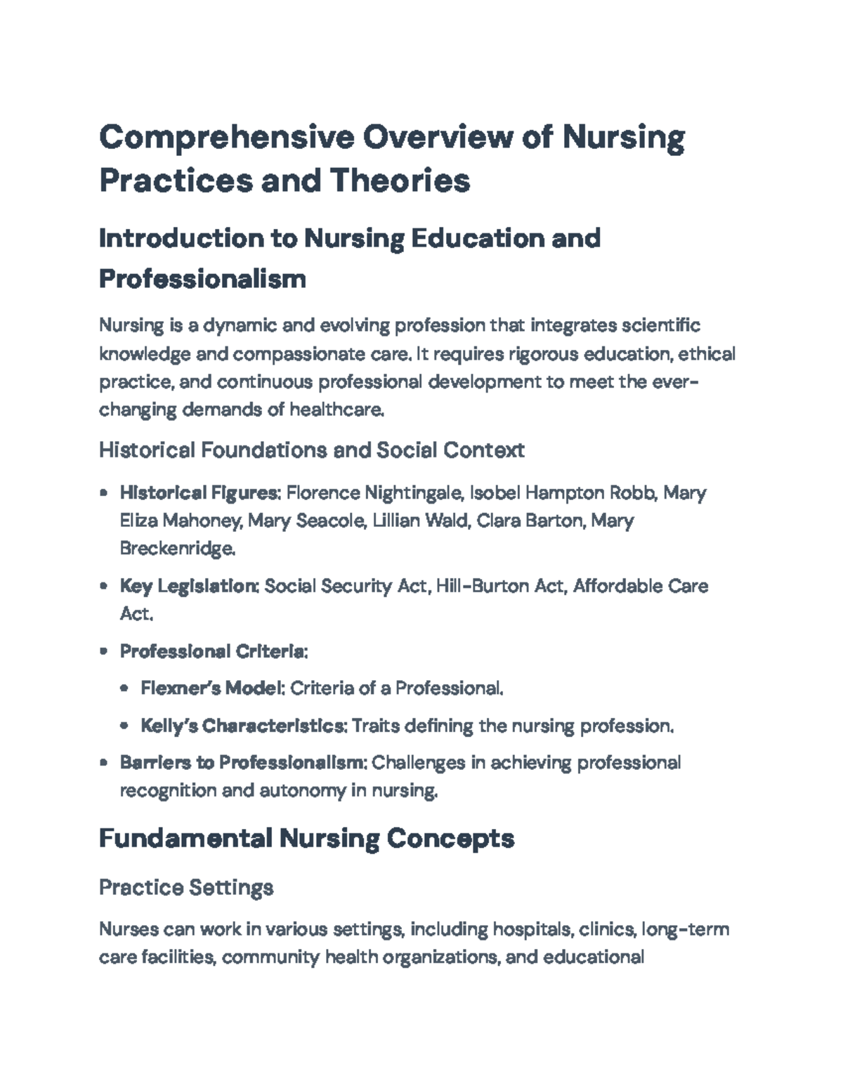Comprehensive Overview of Nursing Practices and Education (NURS 101 ...