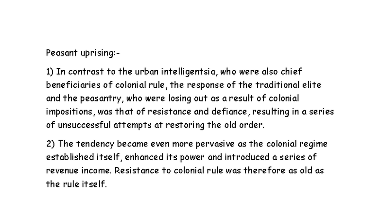 Peasant Uprisings: Analyzing Resistance in Colonial India - Notes - Studocu