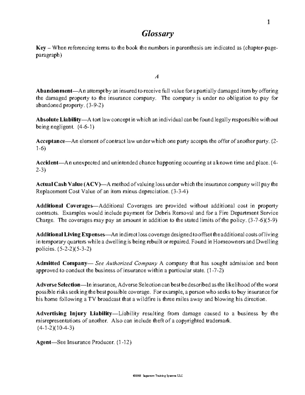 Insurance Basics: Glossary of Key Terms and Concepts (Course Code: 101) - Glossary & Index Key ...