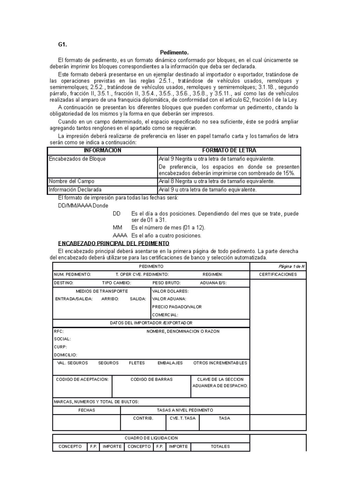 Instrucciones para el Llenado de Pedimentos - G1 - Studocu