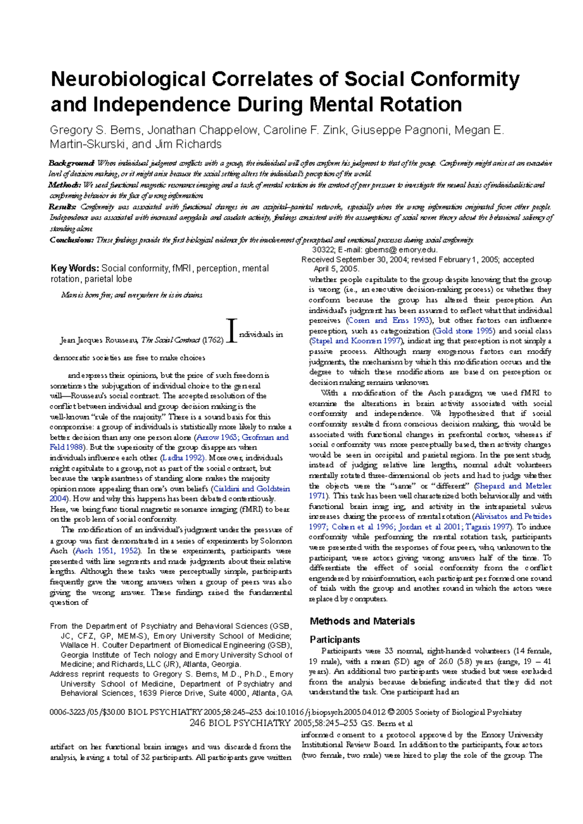 Neurobiological Insights on Social Conformity vs. Independence in ...