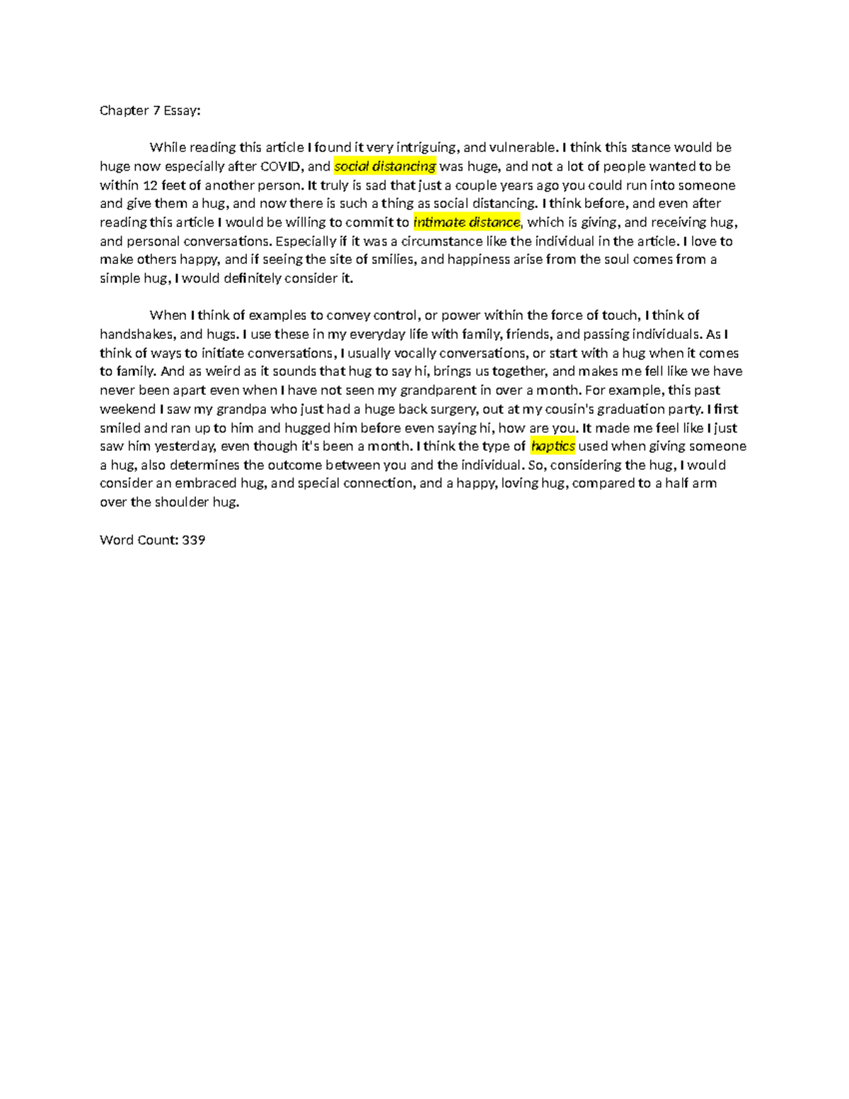 Interpersonal Comm: Chapter 7 Essay on the Power of Touch - Studocu