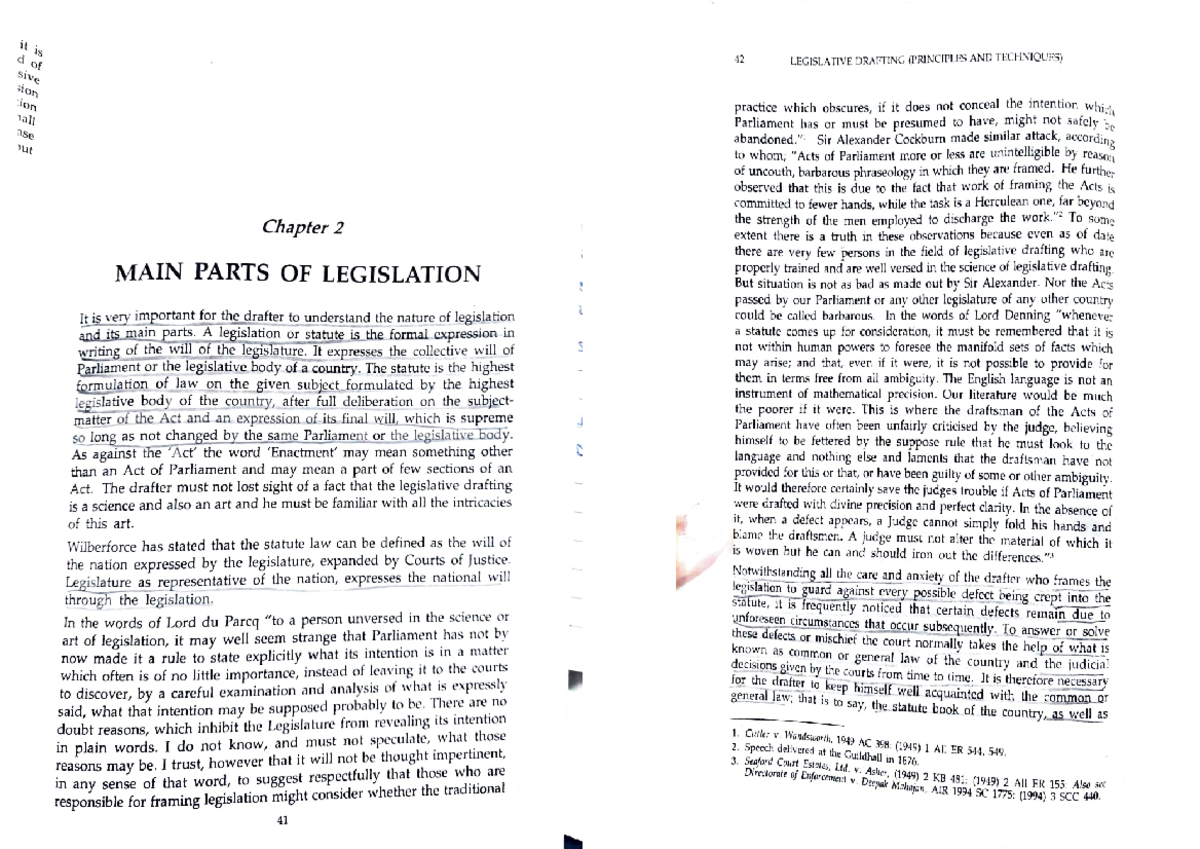Legislative Drafting (Principles and Techniques) - Main Parts of Legislation - Studocu