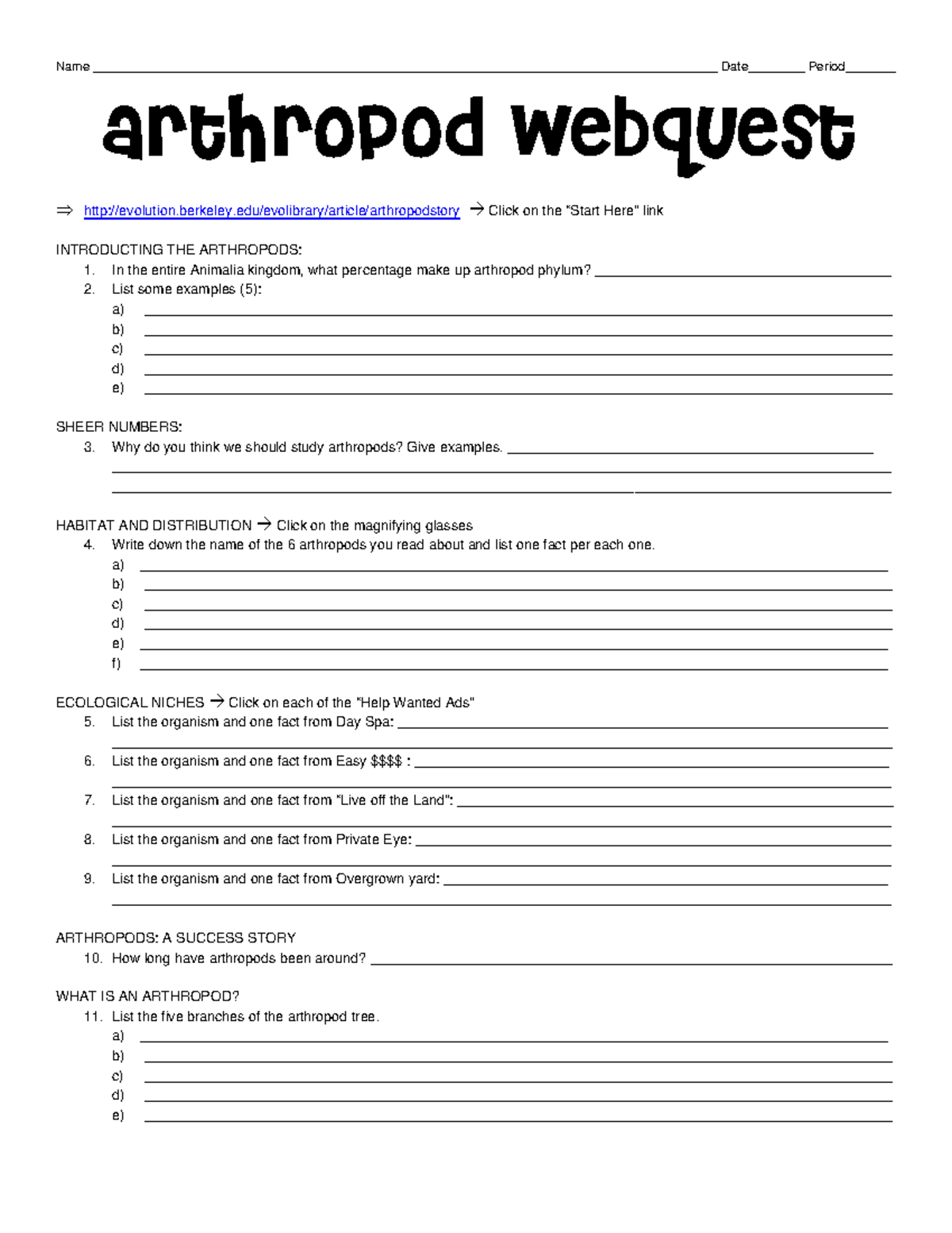 Arthropod Webquest Activity - Addison Garrett - Bio 101 Exploration ...