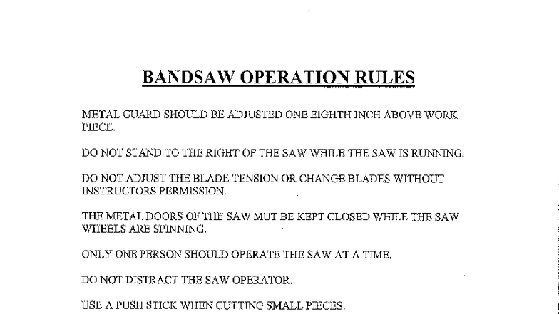 BANDSAW OPERATION SAFETY RULES AND GUIDELINES - Studocu