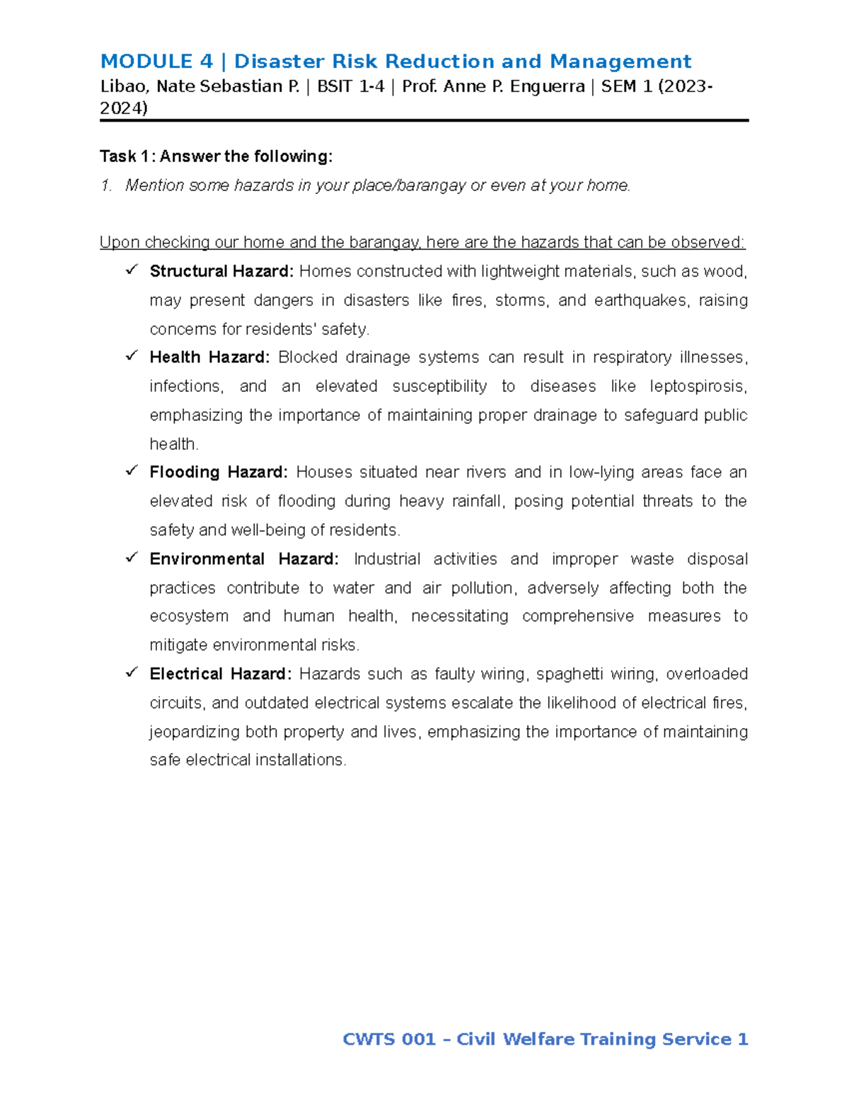 Module 4: Disaster Risk Reduction Management Plan & Hazards Overview - Studocu