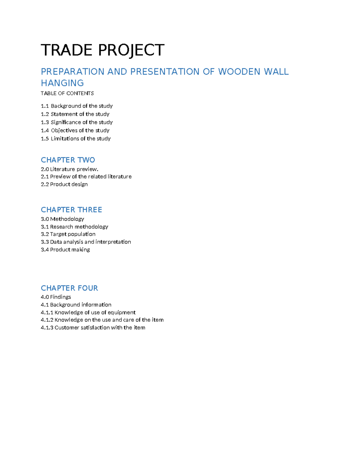 Trade Project - TRADE PROJECT PREPARATION AND PRESENTATION OF WOODEN ...