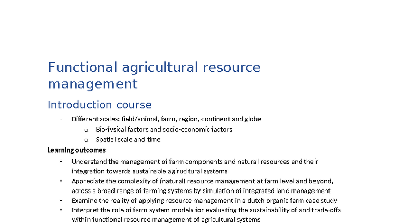 Functional Agricultural Resource Management: Soil and Nutrient Dynamics ...