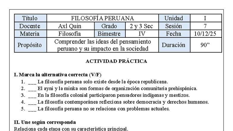 Filosofía Peruana: Comprendiendo su Impacto en la Sociedad - 2 y 3 Sec ...