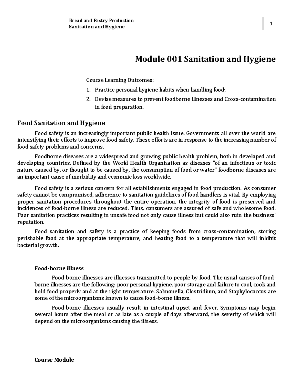 W1-Module 001: Sanitation and Hygiene in Bread & Pastry Production ...