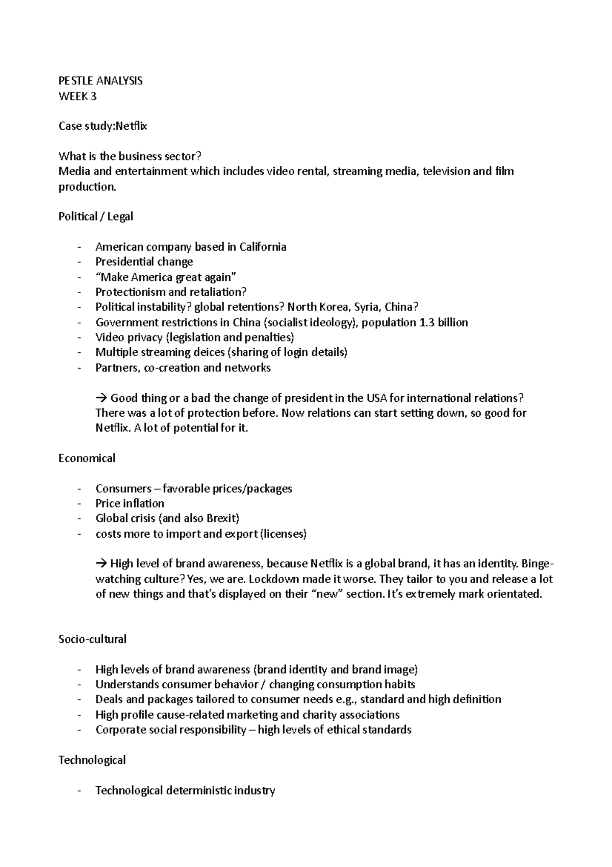 PESTLE Analysis of Netflix in Media & Entertainment Sector - Studocu