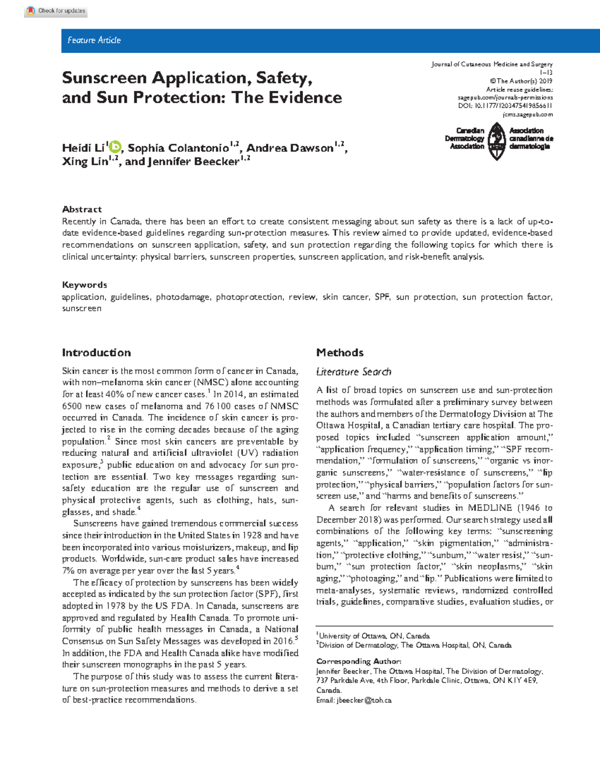 Sunscreen Application Safety and Protection Guidelines (Li 2019) - Studocu