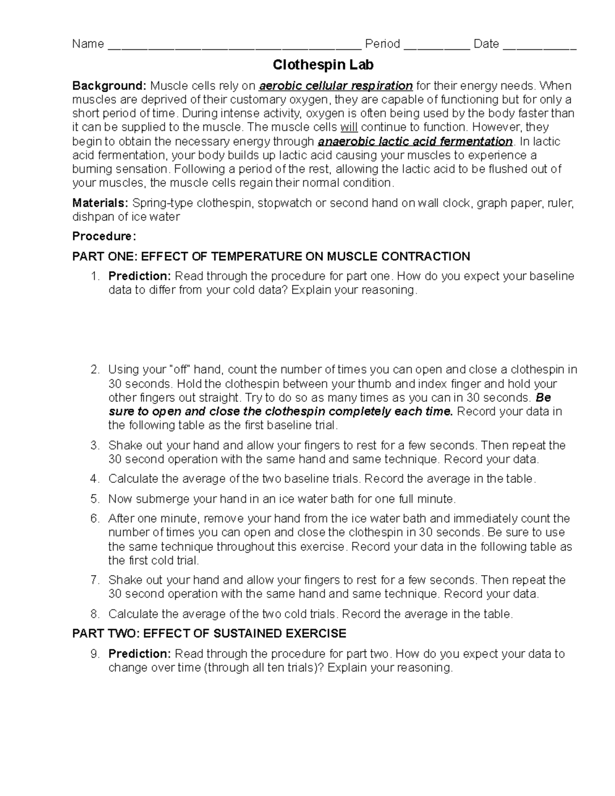 Lab - Clothespin Muscle Contraction: In-Class Notes and Data - Studocu