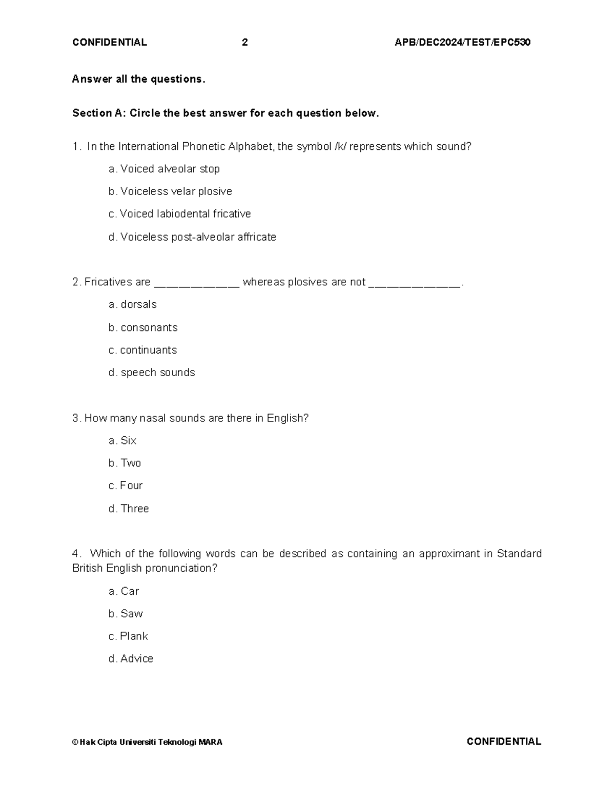 Vetted QP Test EPC53: Phonetics Exam Questions and Answers - Studocu