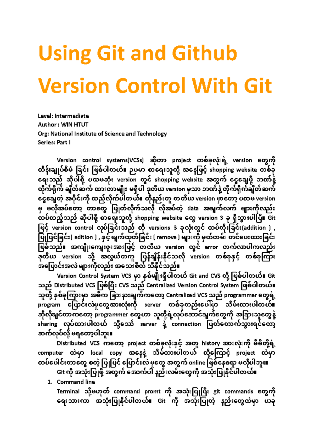 Intermediate Git & GitHub: Version Control Systems (Part I) - Studocu