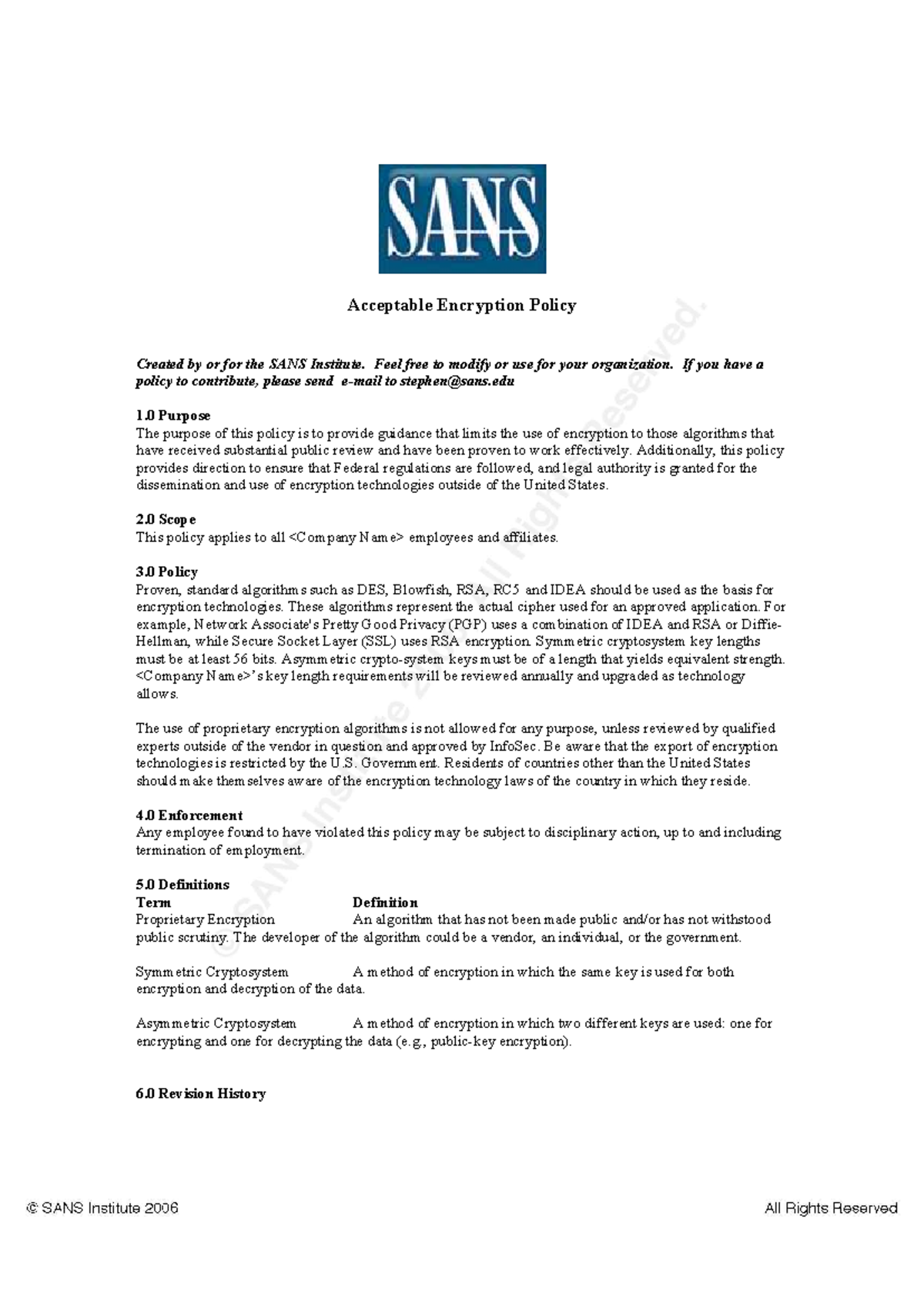 SANS Institute Acceptable Encryption Policy Guidelines - Studocu