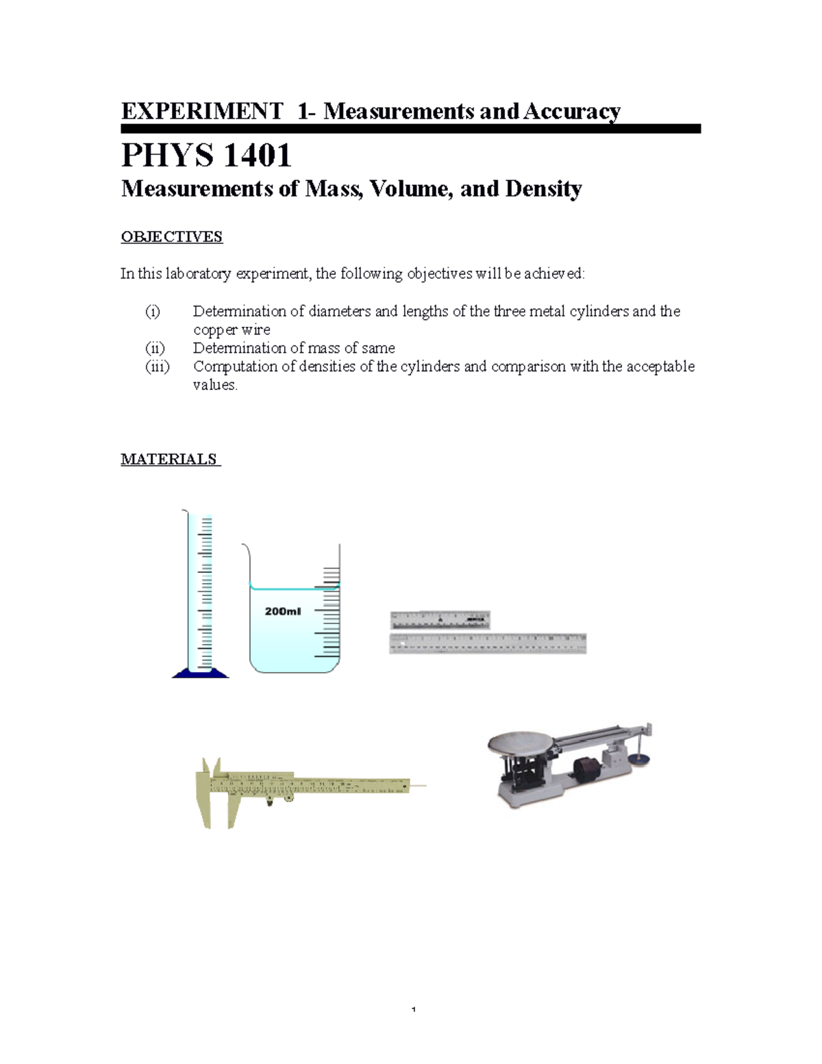 PHYS 1401: Modified Density Lab 1 - Measurements & Accuracy Study - Studocu