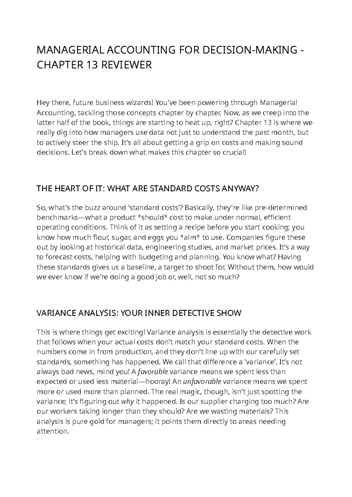 BSIT2027 Managerial Accounting Chapter 13 Review Notes - Studocu