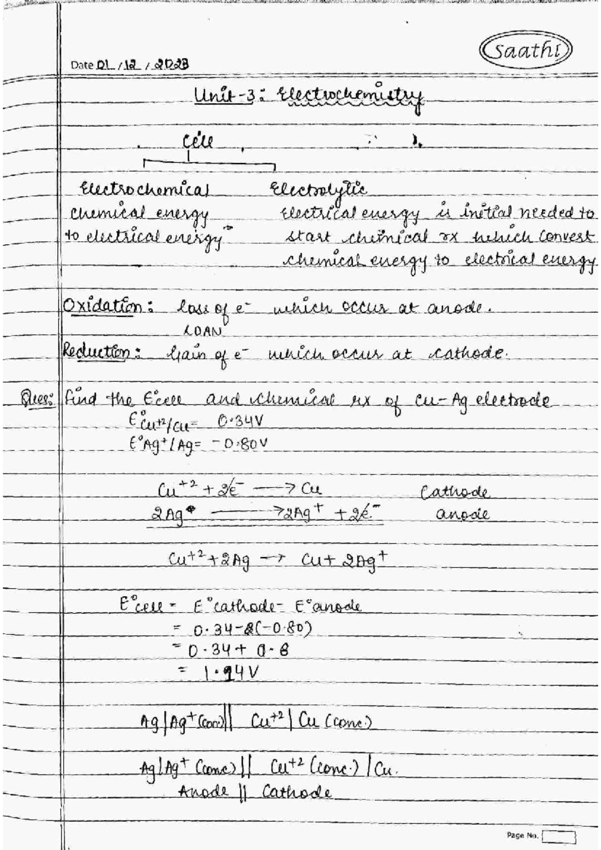 Electrochemistry Notes for CILL 3: Key Concepts and Applications - Studocu