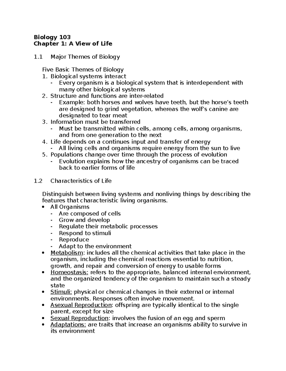 Biology 103 Chapter 1: Key Concepts and Themes Explained - Studocu