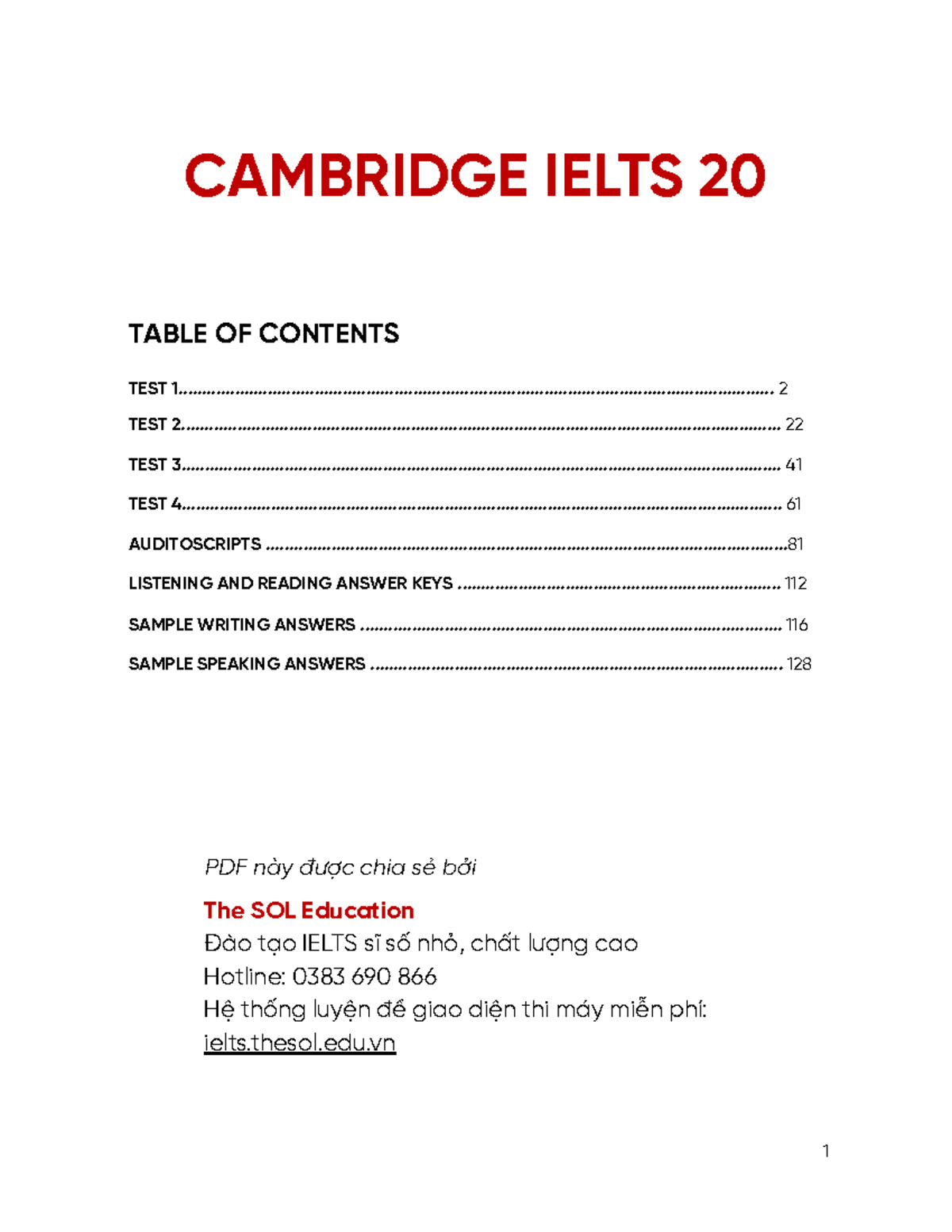 CAM 20 IELTS Listening & Reading Test 1 Overview and Answers - Studocu