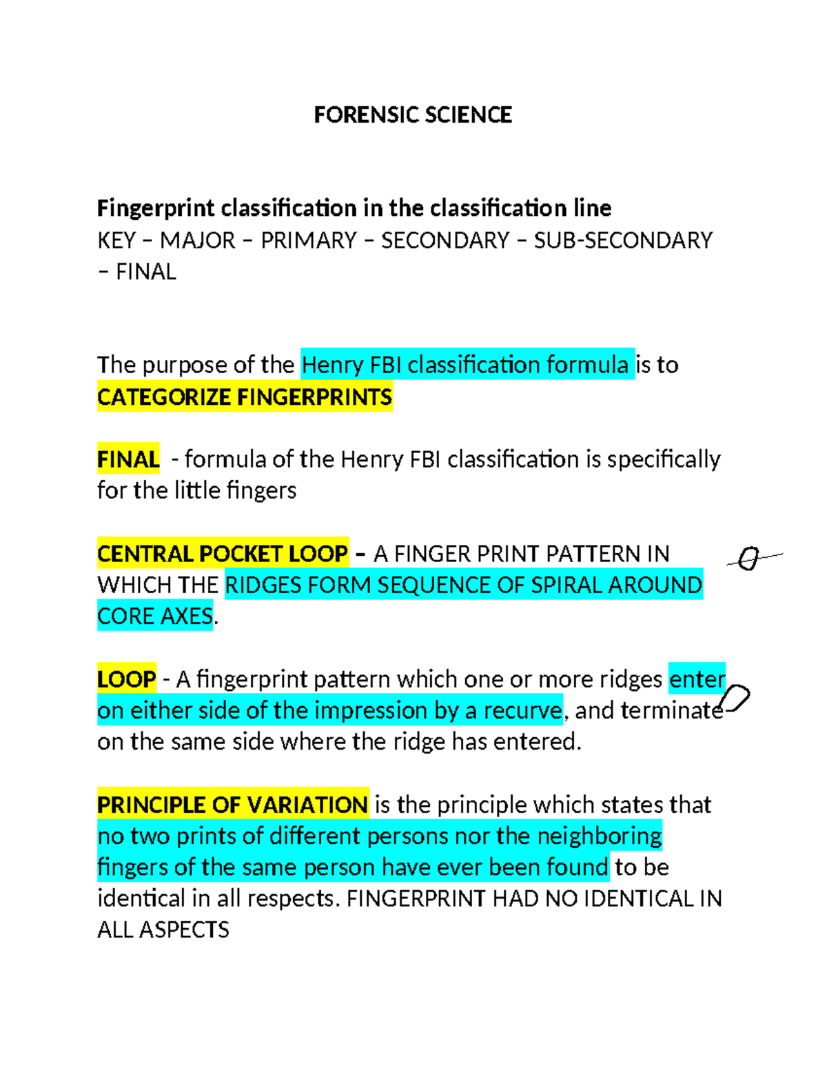 Forensic Science Final Exam Study Notes: Fingerprint Classification ...