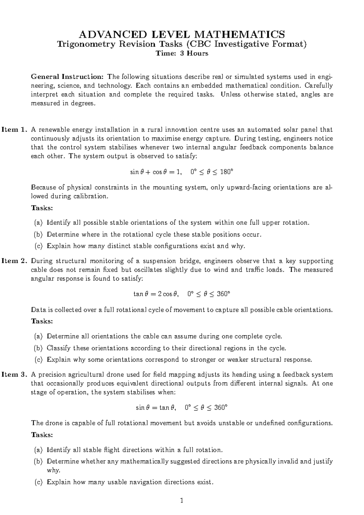 ADVANCED LEVEL MATHEMATICS Trigonometry Revision Tasks (S2 AOI) - Studocu