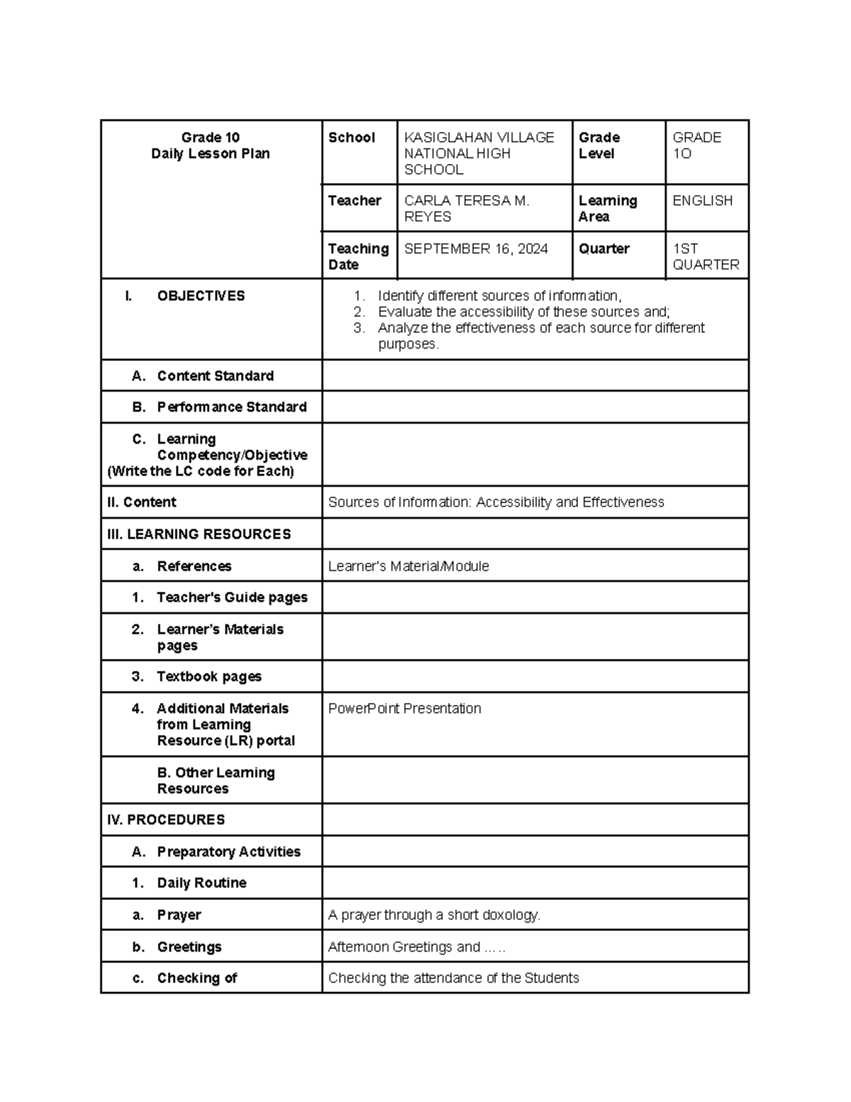 DLP FOR GRADE 10 - Grade 10 Daily Lesson Plan School KASIGLAHAN VILLAGE ...