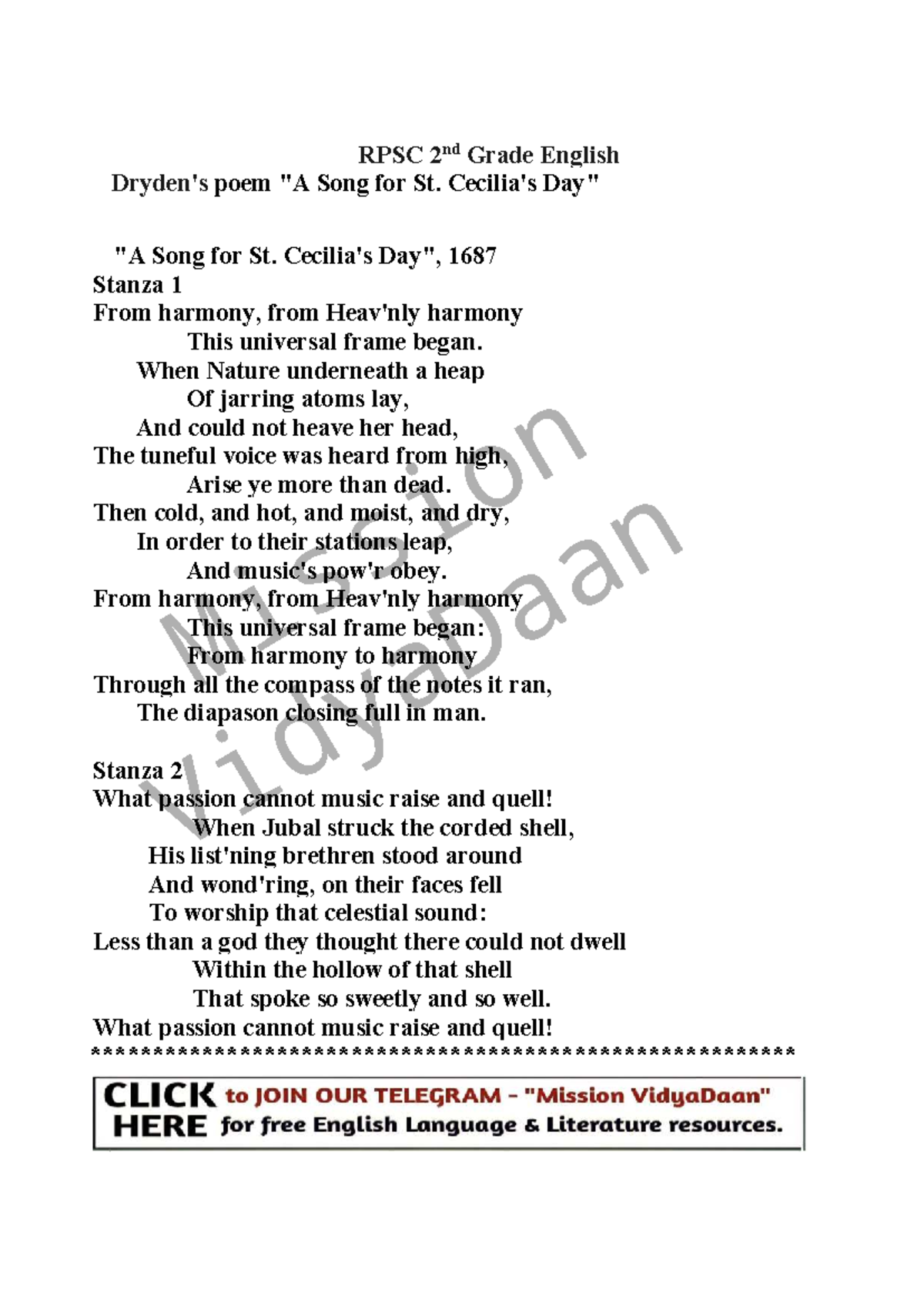 RPSC 2nd Grade English: Analysis of "A Song for St. Cecilia's Day ...