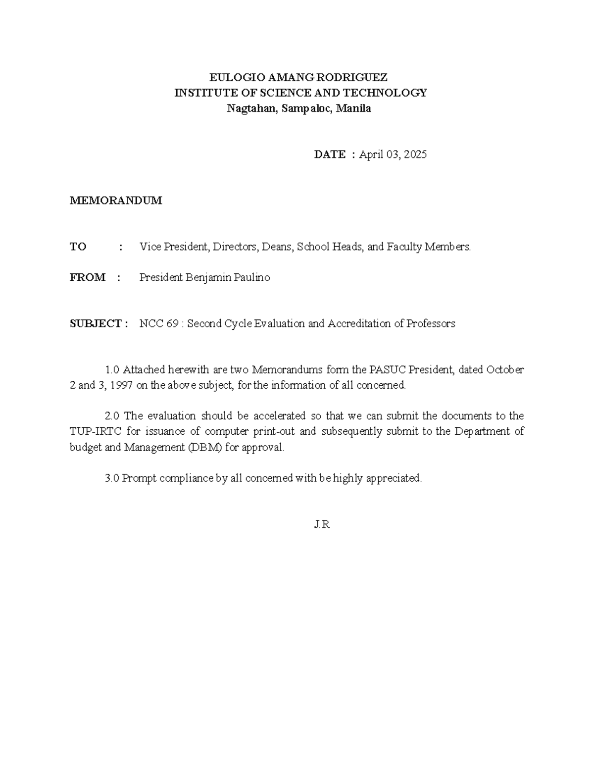NCC 69: Memo on Second Cycle Evaluation & Accreditation - Studocu