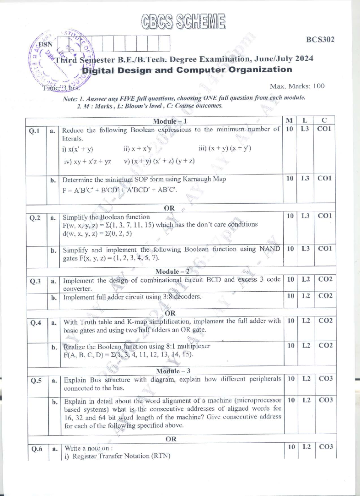 BCS302 - Digital Design & Computer Organization Exam Guide - Studocu