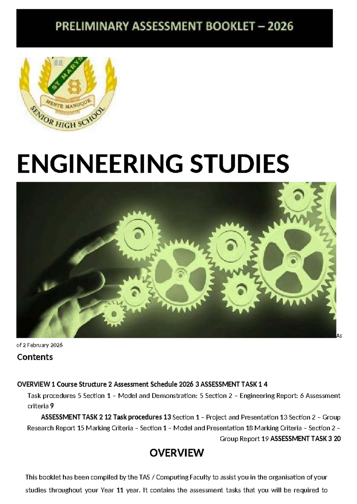 Engineering Studies Preliminary Assessment Booklet 2026 - Studocu