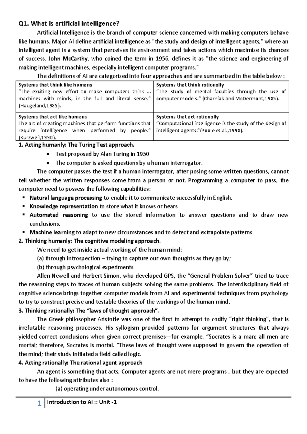 Intro to AI: Understanding Concepts and Historical Development - Studocu