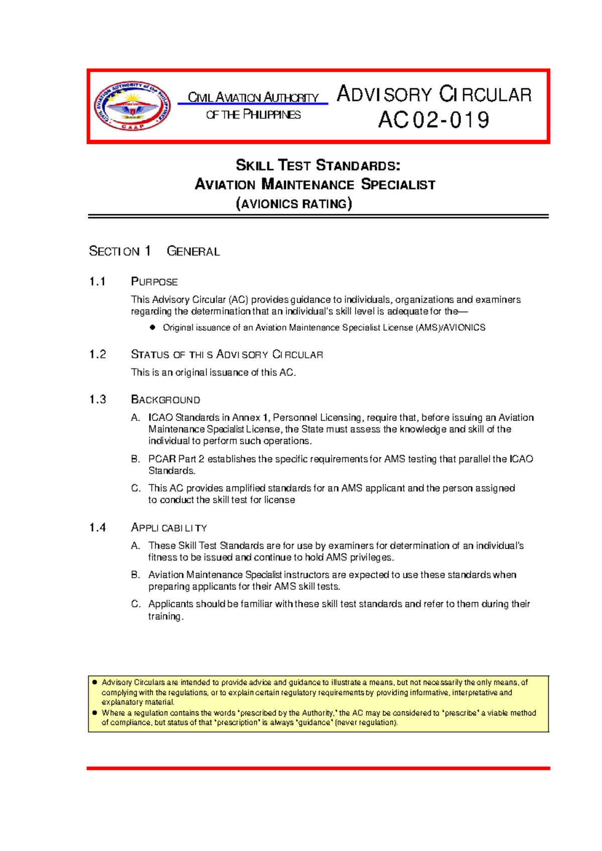 AC-02-019: Skill Test Standards for Aviation Maintenance Specialist ...