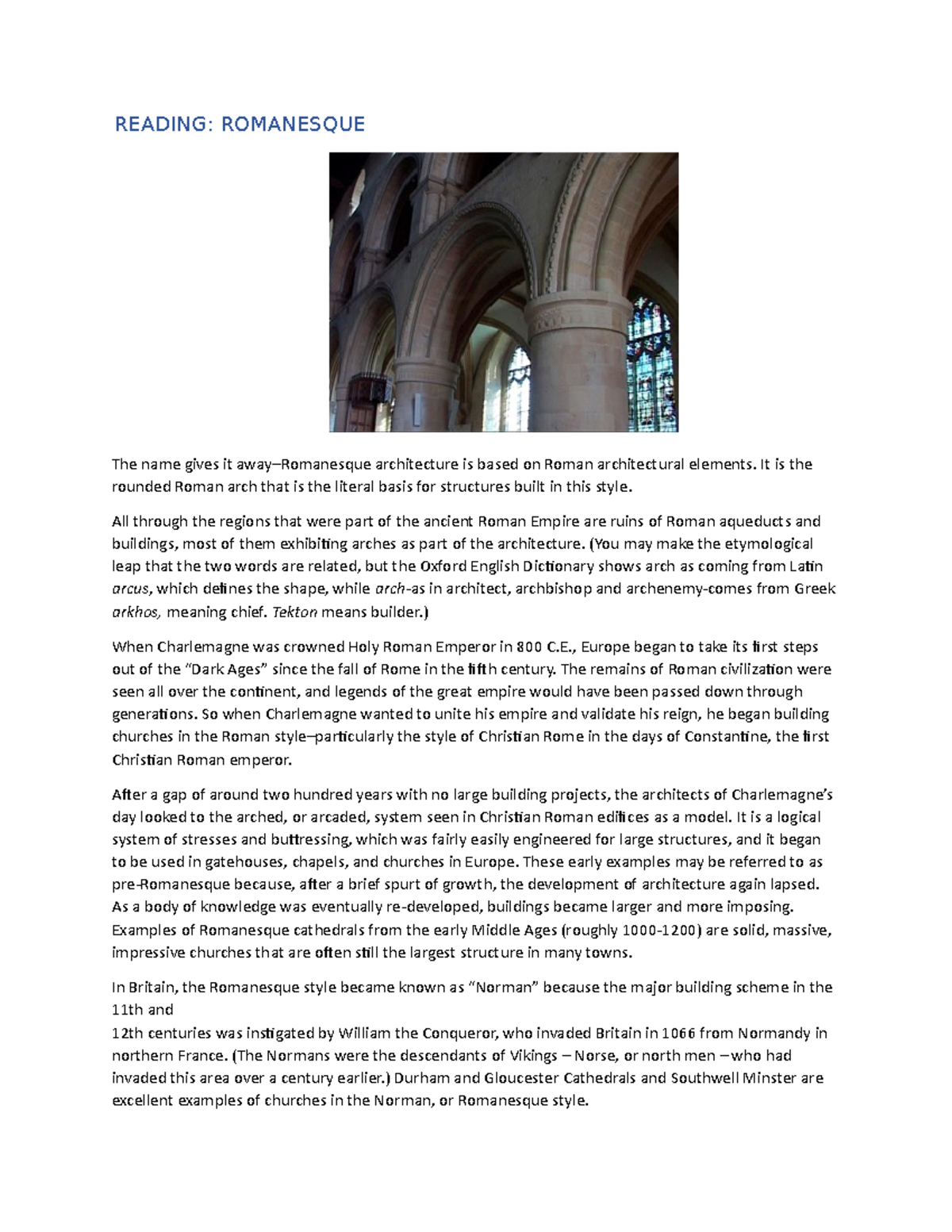 Art Appreciation. Module 6 - READING: ROMANESQUE The name gives it away ...