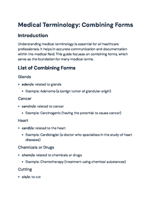 Medical Terminology: Key Combining Forms and Their Meanings ...