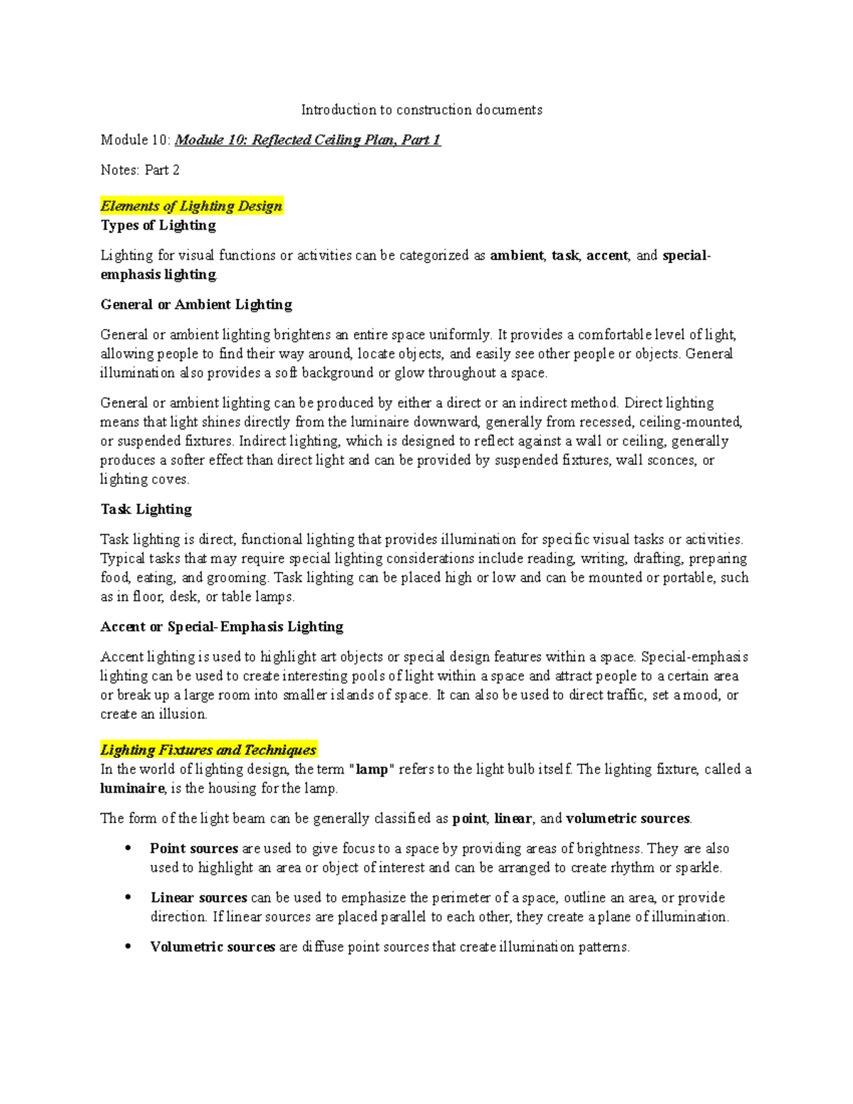 Module 10: Reflected Ceiling Plan - Lighting Design Part 1 Notes - Studocu