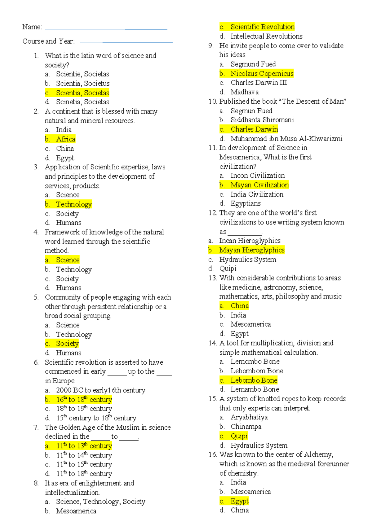 STS Prelim 1 - Name: Course and Year: 1. What is the latin word of ...