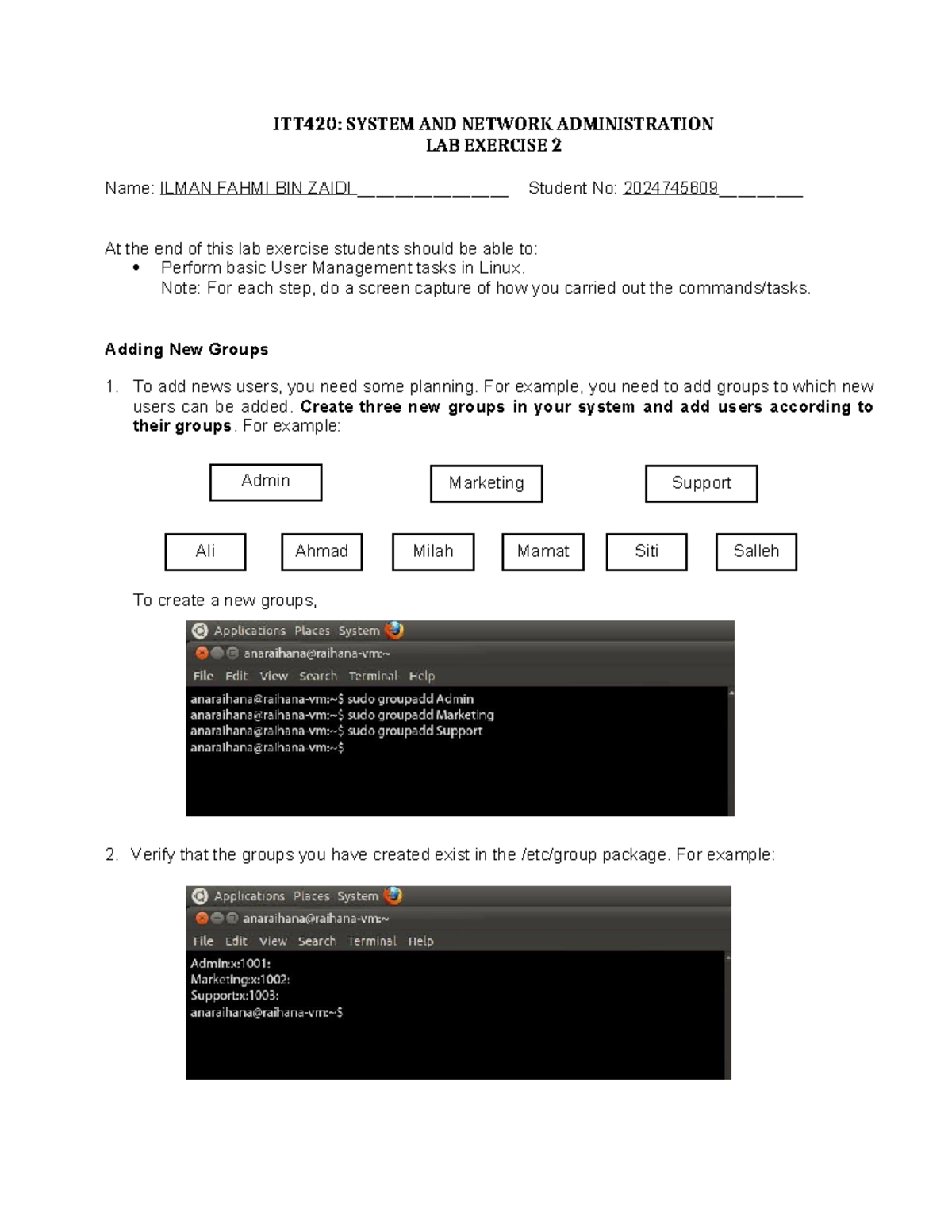 ITT420: System & Network Admin Lab Exercise 2 - User Management Tasks ...