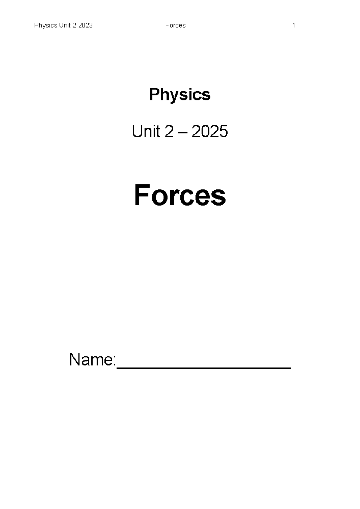 Physics Unit 2 2025 Forces Study Guide and Questions - Studocu