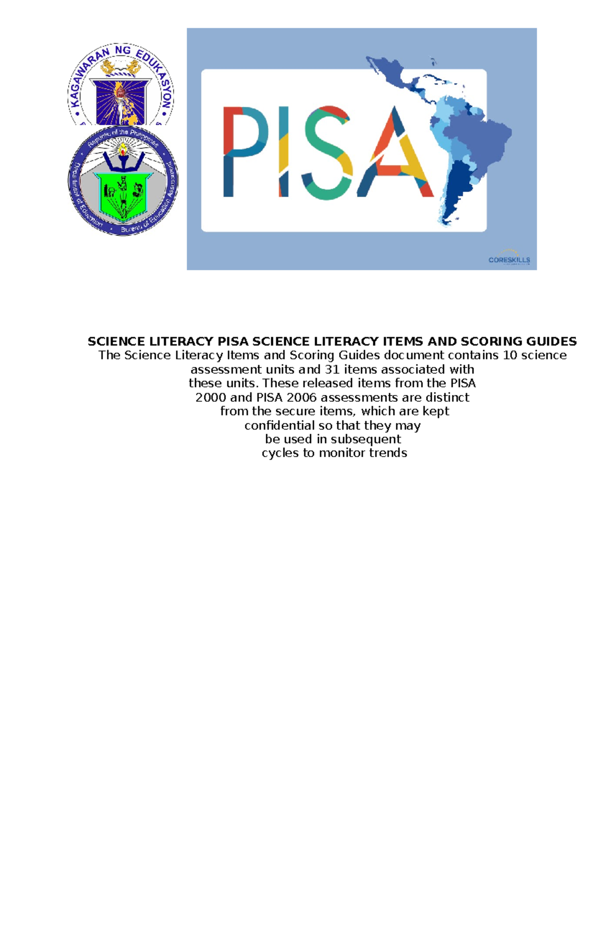 PISA 2025 Pretest Science Literacy Items & Scoring Guide - Studocu