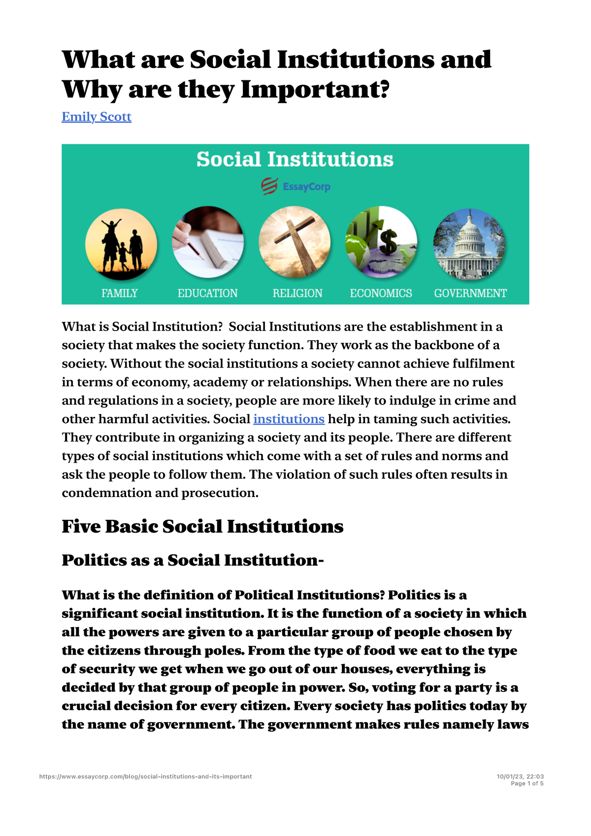 Understanding Social Institutions: Their Importance and Functions - Studocu