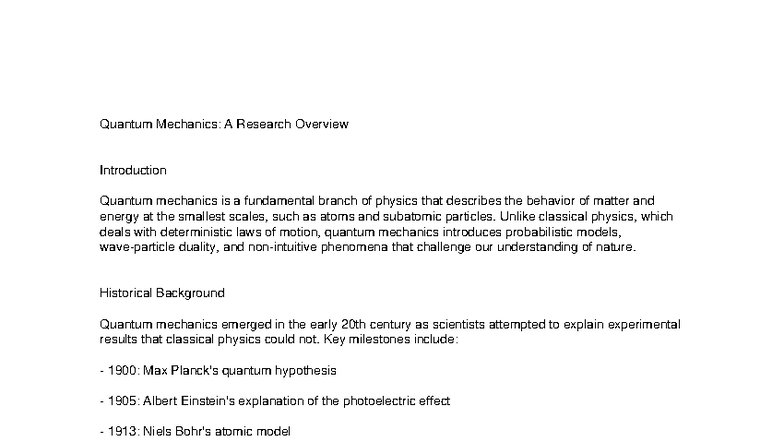 Quantum Mechanics Research - Quantum Mechanics: A Research Overview ...