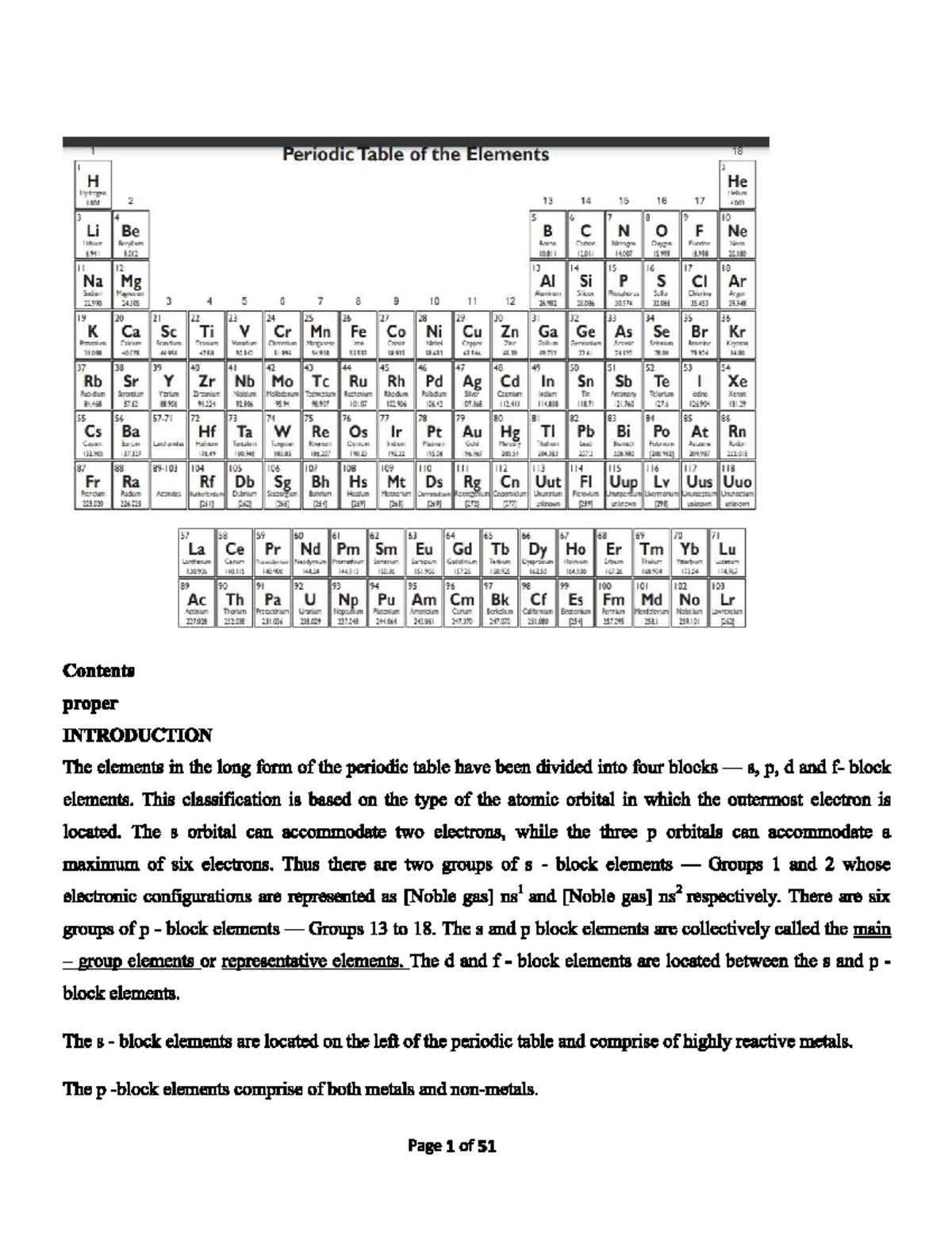 Periodic Table Of Elements Lesson Notes 1 5 Studocu