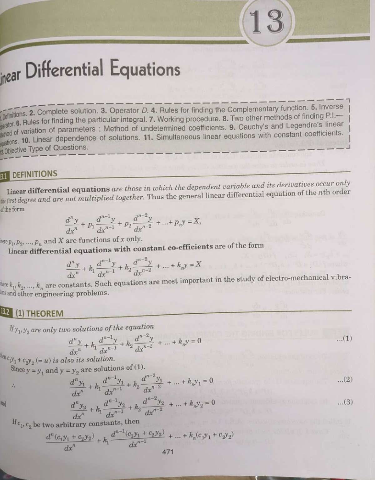 MATH 201: Linear Differential Equations - Definitions & Solutions - Studocu
