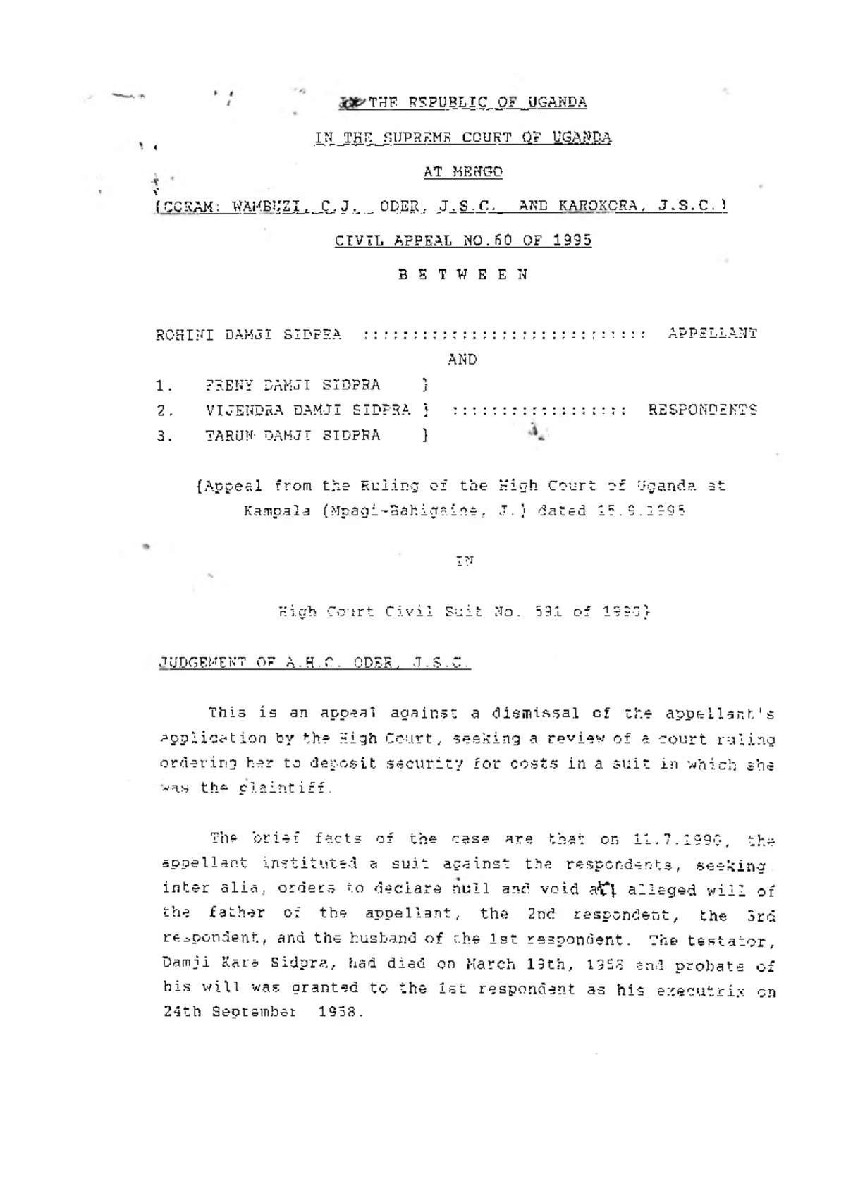 Civil Appeal No. 60 of 1995: Damji v. Damji & Others - Supreme Court ...