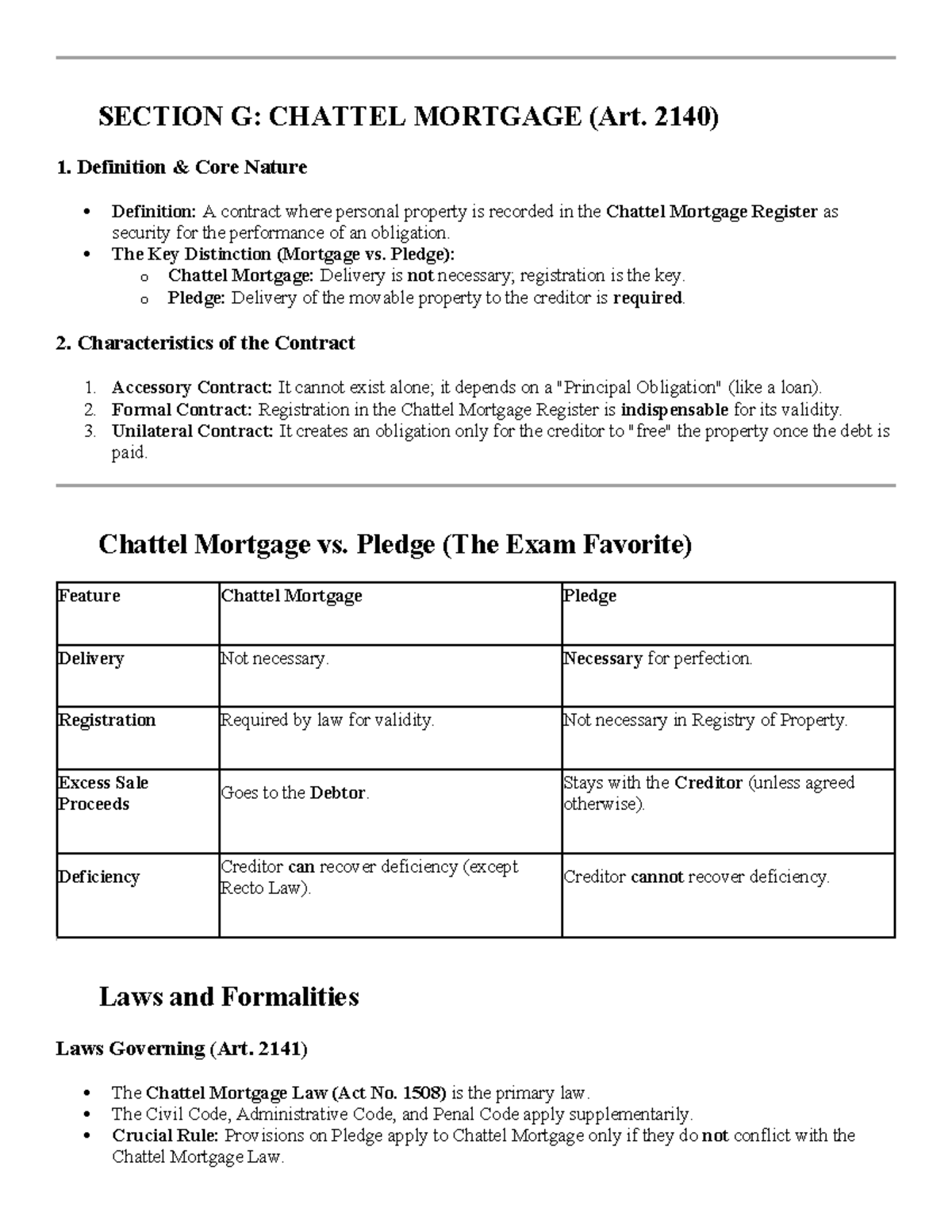 Chattel Mortgage Reviewer (Art. 2140): Key Concepts & Legal Framework ...