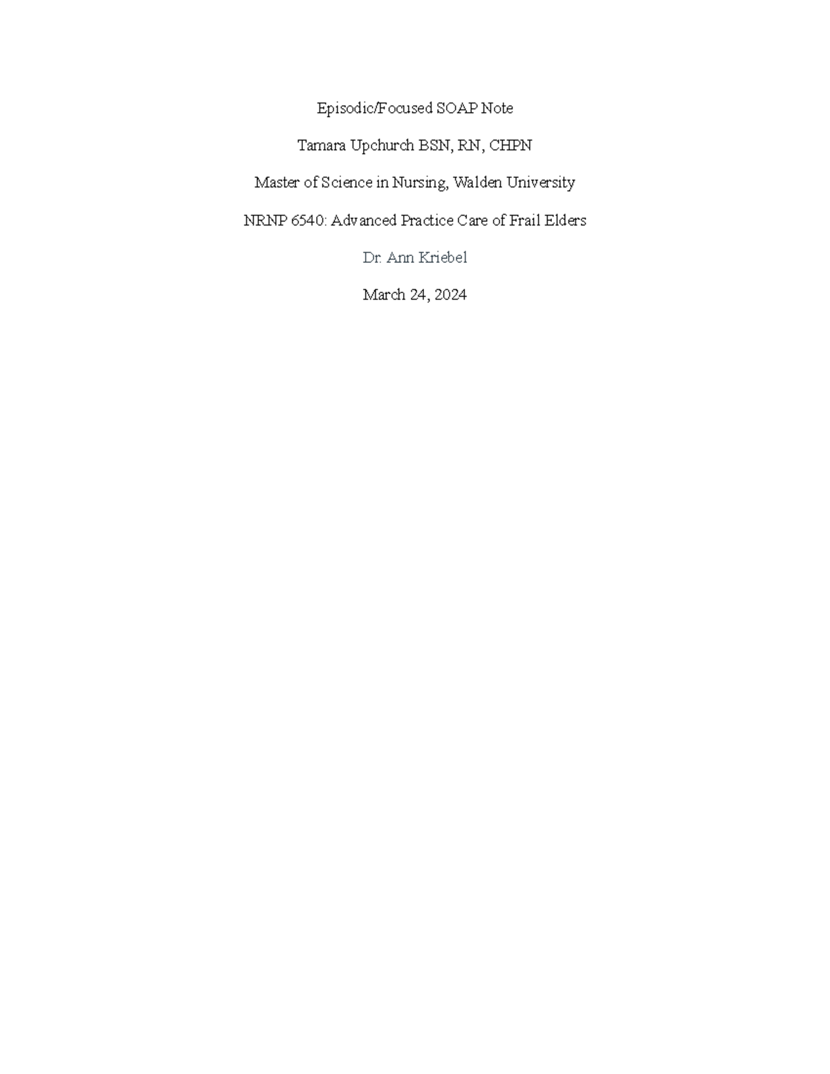 NRNP 6540: Week 4 SOAP Note for Patient M.W. - Allergic Rhinitis ...